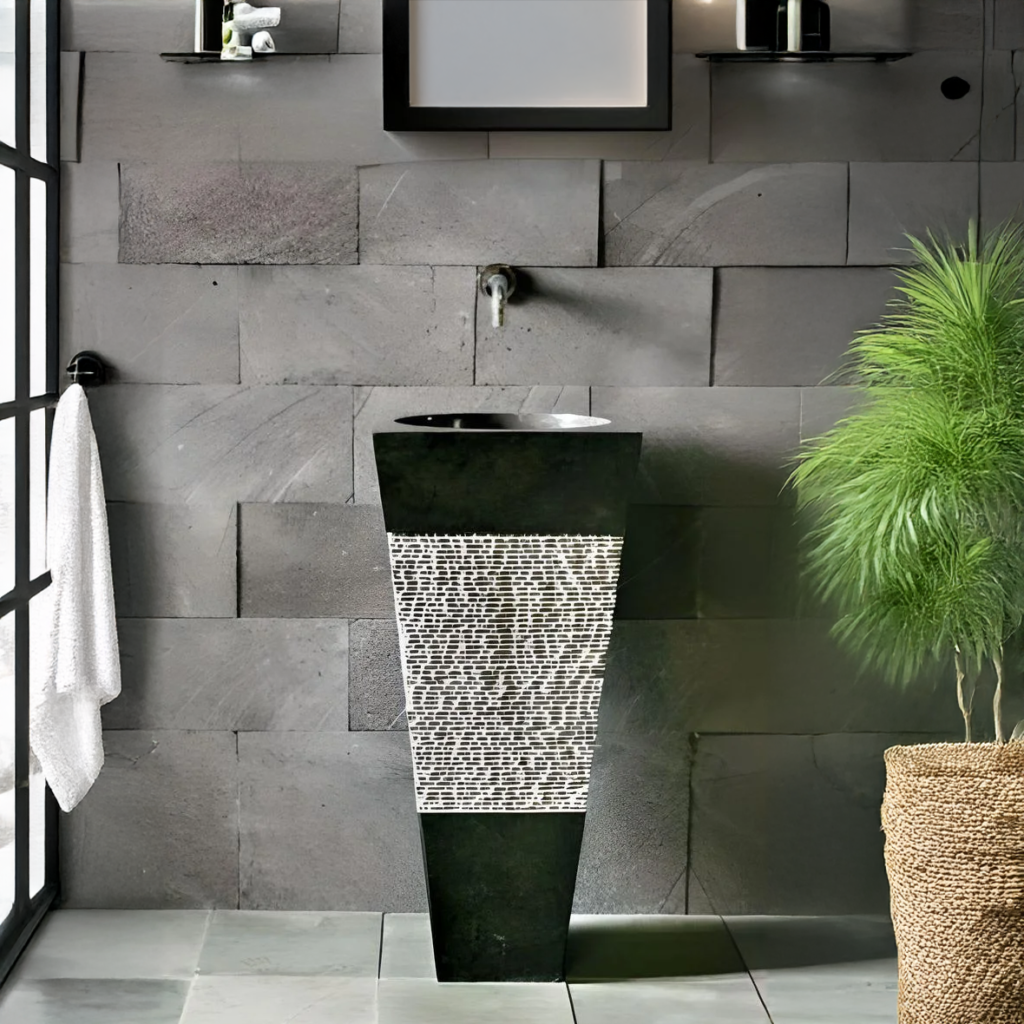 Pedestal Pyramid Marble Sink – Black - Imports Pacific